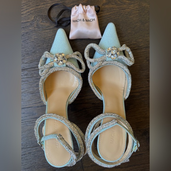 MACH & MACH | Shoes | Mach Mach Glittering Blue Heels With Crystal Bow ...